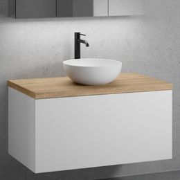neoro n50 Unterschrank B: 100 cm mit 1 Auszug, Waschtisch &Oslash; 45 cm wei&szlig; matt,, BN0106WM+BN0433WM+BN0403W1,
