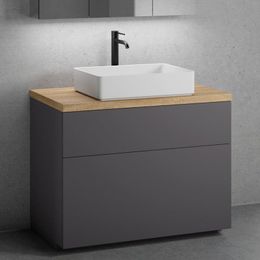 neoro n50 Unterschrank B: 100 cm mit 2 Ausz&uuml;gen, Waschtisch B: 58 cm wei&szlig; matt,, BN0065WM+BN0443GR+BN0403W1,