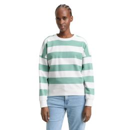 Sweatshirt Tom Tailor Denim, Damen, Gr. XS, bleached gr&uuml;n wei&szlig; stripe, Sweatware, Obermaterial: 100% Baumwolle, weit h&uuml;ftbedeckend, Rundhals, B&uuml;ndchen, Sweatshirts Sweatshirt, aus weicher Baumwolle