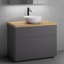 neoro n50 Unterschrank B: 100 cm mit 2 Ausz&uuml;gen, Waschtisch &Oslash; 40 cm wei&szlig; matt,, BN0064WM+BN0443GR+BN0403W1,
