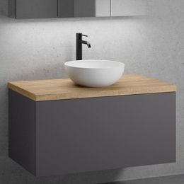 neoro n50 Unterschrank B: 100 cm mit 1 Auszug, Waschtisch &Oslash; 40 cm wei&szlig; matt,, BN0064WM+BN0433GR+BN0403W1,