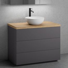 neoro n50 Unterschrank B: 100 cm mit 3 Ausz&uuml;gen, Waschtisch &Oslash; 45 cm wei&szlig; matt,, BN0106WM+BN0453GR+BN0403W1,