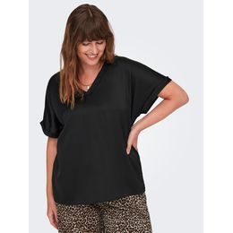 Shirtbluse Only CARMAKOMA "CARBRYNJA LIFE S/S IN-ONE TOP WVN", Damen, Gr. 42, schwarz, Web, Obermaterial: 100% Polyester, leicht gl&auml;nzend, unifarben, regular fit normal, V-Ausschnitt, Blusen Shirtbluse, in gl&auml;nzender Optik