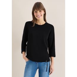 3/4-Arm-Shirt Cecil, Damen, Gr. S (38), schwarz, Web, 100% Baumwolle, unifarben, comfort fit normal, Rundhals, normaler Saum, Shirts 3/4-Arm-Shirt, mit 3/4 &Auml;rmeln