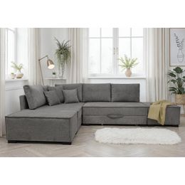 Ecksofa Home Affaire "Night & Day L-Form, Breite 316 cm mit Dauer-Schlaffunktion", grau, B:316cm T:215cm, 100% Polyester, Sofas, Ecksofa, inkl. Bettfunktion, Bettkasten und Keder, Boxspringbett 180x200 cm