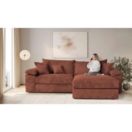 Ecksofa Home Affaire "Soft&Cosy XXL L-Form, B: 303 cm - OTTO. Verl&auml;ssliche Qualit&auml;t.", terracota, B:303cm T:187cm, 100% Polyester, Sofas, Ecksofa, Mega-Sofa, Cord oder Chenille-Struktur, mit Federkern & 4 Zierkissen