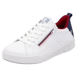 Sneaker RIEKER SPORT, Damen, Gr. 36, bunt (wei&szlig;, dunkelblau), Leder, Textil, Schuhe Sneaker, Schn&uuml;rung und Rei&szlig;verschluss, Freizeitschuh, Halbschuh, Schn&uuml;rschuh