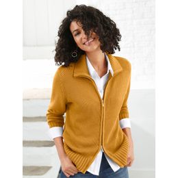 Strickjacke Casual Looks, Damen, Gr. 44, gelb (maisgelb), 50% Baumwolle, 50% Polyacryl, unifarben, figurumspielend, Strickjacken Strickjacke