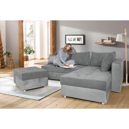 Ecksofa Collection AB "Italia L-Form", grau (hellgrau), B:217cm H:42cm T:182cm, 100%Polyester, Sofas, Ecksofa, mit Bettfunktion und Bettkasten, in Cord-Samt Mix