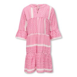 Tunikakleid KIDS Only "Short Dress KOGALBERTE", M&auml;dchen, Gr. 140, N-Gr, bunt (fuchsia pink), Web, Obermaterial: 100% Polyester, bedruckt, regular fit knielang, V-Ausschnitt, Kleider Tunikakleid