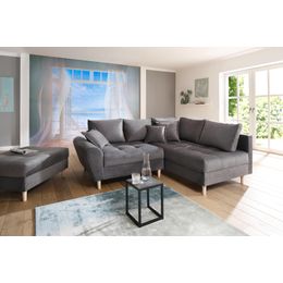 Ecksofa Home Affaire "Rice L-Form, B: 223 cm - OTTO. Verl&auml;ssliche Qualit&auml;t.", grau, B:223cm H:47cm T:184cm, Luxus-Microfaser (100% Polyester);Struktur fein (100% Polyester);Microfaser PRIMABELLE (100% Polyester);Samtoptik (100% Polyester), Sofas, Ecksofa, Set: Sofa & Hocker, mit 3 Zierkissen, Federkern