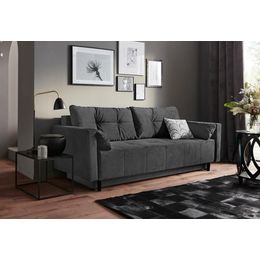 Schlafsofa Collection AB "Solar", grau, B:225cm H:80cm T:86cm, Luxus-Microfaser (100% Polyester);Zierkissen (100% Polyester), Sofas, Schlafsofa, Bettfunktion, Bettkasten, Federkern und loser R&uuml;cken- und Zierkissen
