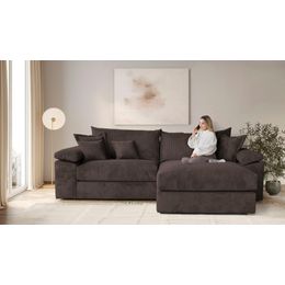 Ecksofa Home Affaire "Soft&Cosy XXL L-Form, B: 303 cm - OTTO. Verl&auml;ssliche Qualit&auml;t.", dunkelbraun, B:303cm T:187cm, 100% Polyester, Sofas, Ecksofa, Mega-Sofa, Cord oder Chenille-Struktur, mit Federkern & 4 Zierkissen