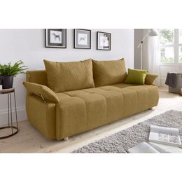 Schlafsofa Collection AB "3-Sitzer, Funtastic", gelb, B:212cm H:84cm T:96cm, Zierkissen: 100% Polyester;Struktur (100% Polyester);Kunstleder SOFTLUX;Microfaser PRIMABELLE (100% Polyester), Sofas, Schlafsofa, inkl. Bettfunktion, Bettkasten, Federkern, Frei im Raum stellbar