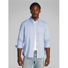 Langarmhemd Calvin Klein "GARMENT DYED TWILL SHIRT", Herren, Gr. S, N-Gr, blau (zen blau), Twill, Obermaterial: 100% Baumwolle, unifarben, regular fit h&uuml;ftlang, &Auml;rmel mit &Auml;rmelschlitz 1-Knopf-Manschette, Hemden Langarmhemd, mit Logostickerei