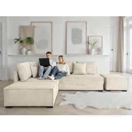 Ecksofa Home Affaire "Night & Day L-Form, Breite 316 cm mit Dauer-Schlaffunktion", cream, B:316cm T:215cm, 100% Polyester, Sofas, Ecksofa, inkl. Bettfunktion, Bettkasten und Keder, Boxspringbett 180x200 cm