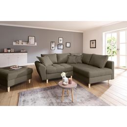 Ecksofa Home Affaire "Rice L-Form, B: 223 cm - OTTO. Verl&auml;ssliche Qualit&auml;t.", braun (macchiato), B:223cm H:47cm T:184cm, Luxus-Microfaser (100% Polyester);Struktur fein (100% Polyester);Microfaser PRIMABELLE (100% Polyester);Samtoptik (100% Polyester), Sofas, Ecksofa, Set: Sofa & Hocker, mit 3 Zierkissen, Federkern