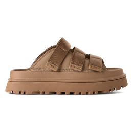 UGG Australia Pantolette UGG "GOLDENGLOW SLIDE", Damen, Gr. 11 (42), beige (sand), Synthetik, Textil, unifarben, Schuhe Pantolette, Plateauschuh, Sandale, Flats mit Fu&szlig;bett