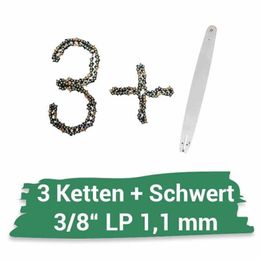 Paket 3 S&auml;geketten + 1 Schwert 3/8" LP 1,1 mm 44 TG 30 cm f&uuml;r STIHL