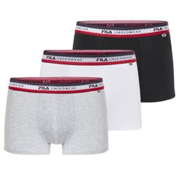 Boxershorts Fila "MAN BOXER SHORTS", Herren, Gr. L, wei&szlig; (schwarz, wei&szlig; grau), Obermaterial: 95% Baumwolle, 5% Elasthan. Obermaterial 2: 67% Baumwolle, 28% Polyester, 5% Elasthan, unifarben, k&ouml;rpernah, Unterhosen, elastischer Logo-Webbund, ohne Eingriff