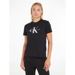 Rundhalsshirt Calvin Klein Jeans "CORE MONOGRAM REGULAR TEE", Damen, Gr. S (36), schwarz (ck schwarz), Single Jersey, Obermaterial: 100% Baumwolle, bedruckt, unifarben, Basic, Basic, Rundhals, Shirts Rundhalsshirt, mit Calvin Klein Jeans Monogramm