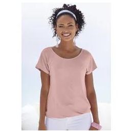 Kurzarmshirt Vivance "mit H&auml;kelspitze am R&uuml;cken", Damen, Gr. 36/38, rosa (rose), Single Jersey, Obermaterial: 95% Viskose (LENZINGTM ECOVEROTM), 5% Elasthan. Spitze: 100% Baumwolle, unifarben, l&auml;ssig geschnitten normal, Rundhals, angeschnitten, Shirts, aus weichem Viskose-Stretch