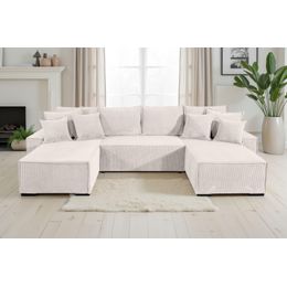 Wohnlandschaft Collection AB "Manhattan U-Form, B: 313 cm, in Breit- oder Normalcord", beige, B:313cm H:41cm T:161cm, 100%Polyester, Sofas, Wohnlandschaft, mit Bettfunktion, Bettkasten & Zierkissen, Federkern