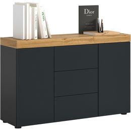 Sideboard OTTO HOME "MAMBO, TOPSELLER, Breite 125cm, 2 T&uuml;ren, 3 Schubk&auml;sten, push-2-open", schwarz, wotan eiche nachbildung, B:125cm H:80cm T:37cm, FSC-zertifizierter Holzwerkstoff, Sideboards, Sideboard, Sideboard, Kommode, Wohnzimmer, Flur, Arbeitszimmer