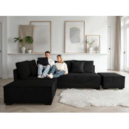 Ecksofa Home Affaire "Night & Day L-Form, Breite 316 cm mit Dauer-Schlaffunktion", schwarz, B:316cm T:215cm, 100% Polyester, Sofas, Ecksofa, inkl. Bettfunktion, Bettkasten und Keder, Boxspringbett 180x200 cm