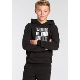 Kapuzensweatshirt Puma "ESS+ LOGO LAB HOODIE TR B", Jungen, Gr. 128, schwarz (Puma schwarz), Sweatware, Obermaterial: 68% Baumwolle, 32% Polyester, bedruckt, regular fit normal, Sweatshirts Kapuzensweatshirt, mit K&auml;ngurutasche, aus Baumwollmischung, Regular Fit