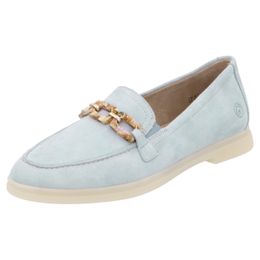 Loafer Remonte "Elisabeth Hurley-Collection", Damen, Gr. 38, blau (hellblau), Veloursleder, unifarben, Schuhe Loafer, Slipper, Halbschuh, Businessschuh mit modischer Zierkette