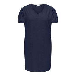 Midikleid Only CARMAKOMA "CARZABBI LIFE SS V-NECK BLK DRESS JRS", Damen, Gr. M, N-Gr, blau (naval academy), Web, Obermaterial: 95% Polyester, 5% Elasthan, regular fit, V-Ausschnitt, Kleider Midikleid, Sommerkleid