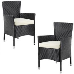 Casaria Polyrattan Gartenstuhl 2er-Set Schwarz/Creme stapelbar