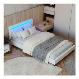 Juskys Polsterbett Paris 120 x 200 cm &ndash; Bett mit LED-Beleuchtung, Lattenrost & Kopfteil - Wei&szlig;