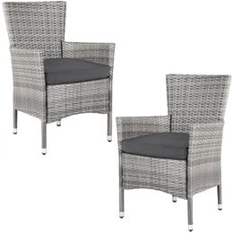 Casaria Polyrattan Gartenstuhl 2er-Set Grau/Anthrazit stapelbar