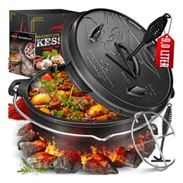 Kesser&reg; Dutch Oven Set BBQ Feuertopf Schmortopf, Gusseisen Topf mit Deckelheber Henkel und Schlitz f&uuml;r Themormeter, kochkessel Grilltopf Gulaschkessel f&uuml;r Oudoor & Indoor