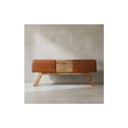 KADIMA DESIGN Retro Sitzbank, Echtes Leder, Holzbeine, 120 cm - Stilvoll & Komfortabel mit Stauraum