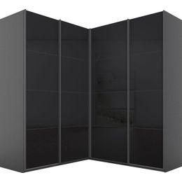 Schwebet&uuml;renschrank Rauch "Kleiderschrank Garderobe Eckkleiderschrank QUADRA mit edler Glasfront", grau (graumetallic, glas basalt), B:181cm H:210cm T:187cm, Holzwerkstoff, Schr&auml;nke, Schwebet&uuml;renschrank, gro&szlig;er Eckschrank mit viel Stauraum, Ma&szlig; 181x187 cm MADE IN GERMANY