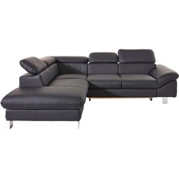 Ecksofa COTTA "Driver L-Form", schwarz, B:268cm H:73cm T:214cm, Kunstleder SOFTLUX;LEDER BEEFY (ein abgedecktes Spalt-Rindsleder) im Sitz und R&uuml;cken (Korpus in Kunstleder);Luxus-Kunstleder;Leder Pampas (echtes Rindsleder) im Sitz und R&uuml;cken (R&uuml;ckseite mit Spannstoff bezogen), Sofas, Ecksofa, mit Kopfteilverstellung, wahlweise mit Bettfunktion & Bettkasten