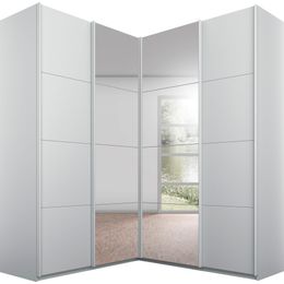Schwebet&uuml;renschrank Rauch "Schrank Garderobe Eckkleiderschrank QUADRA Front in Dekor/Hochglanz", grau (seidengrau), B:181cm H:229cm T:187cm, Holzwerkstoff, Schr&auml;nke, Schwebet&uuml;renschrank, gro&szlig;er Eckschrank mit viel Stauraum, Ma&szlig; 181x187 cm MADE IN GERMANY