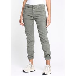 Cargohose Gang "94RAFFAELA CARGO", Damen, Gr. 26, N-Gr, gr&uuml;n (gr&uuml;n thyme old), Web, Obermaterial: 64% Lyocell, 32% Baumwolle, 4% Elasthan, unifarben, slim fit lang, Hosen Cargohose, mit 2-Knopf Verschluss