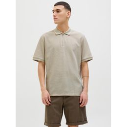 Jack & Jones Poloshirt JACK & JONES "JJEAUSTIN ZIP POLO SS NOOS", Herren, Gr. S, moonbeam detail:classic, Jersey, Obermaterial: 58% Polyester, 40% Baumwolle, 2% Elasthan, unifarben, regular fit normal, Shirts, mit Polokragen