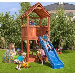 Spielturm Fungoo "JOY", braun (blau), Spielt&uuml;rme, KinderB:374cm H:293cm T:136cm, Holz, Metall, Polyethylen, mit Rutsche, B:374cm H:293cm T:136cm