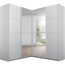 Schwebet&uuml;renschrank Rauch "Schrank Garderobe Eckkleiderschrank QUADRA Front in Dekor/Hochglanz", grau (seidengrau), B:181cm H:210cm T:187cm, Holzwerkstoff, Schr&auml;nke, Schwebet&uuml;renschrank, gro&szlig;er Eckschrank mit viel Stauraum, Ma&szlig; 181x187 cm MADE IN GERMANY