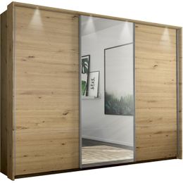 Schwebet&uuml;renschrank Rauch "Kleiderschrank Schrank Garderobe CORTONA optional mit Beleuchtung", braun (eiche artisan), B:278cm H:214cm T:64cm, Holzwerkstoff, Schr&auml;nke, Schwebet&uuml;renschrank, inkl. Passepartout, Inneneinteilung 2 Boxen und B&ouml;den MADE IN GERMANY