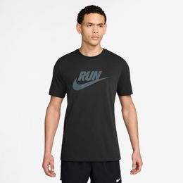 Laufshirt Nike "M NK DF TEE RUN SWOOSH", Herren, Gr. L, schwarz, mineral, Obermaterial: 57% Baumwolle, 43% Polyester, Shirts Laufshirt, f&uuml;r Erwachsene, sportlicher Stil, f&uuml;r Lauftraining