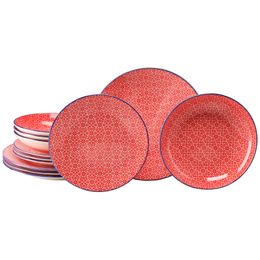 Teller-Set Creatable "Mediterran, Teller Set 12-tlg.", rot, 12, Steinzeug, Geschirr-Sets, Mediterraner Flair, Traditionell keramische Motive