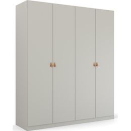 Dreht&uuml;renschrank Rauch "Kleiderschrank Schrank Garderobe Ankleide HOMEY BY QUADRA SPIN", grau (seidengrau), B:181cm H:210cm T:54cm, Holzwerkstoff, Schr&auml;nke, Dreht&uuml;renschrank, mit Grifflaschen aus weichem, cognacbraunem Leder
