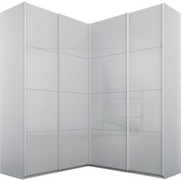 Schwebet&uuml;renschrank Rauch "Kleiderschrank Garderobe Eckkleiderschrank QUADRA mit edler Glasfront", grau (seidengrau, glas seidengrau), B:181cm H:229cm T:187cm, Holzwerkstoff, Schr&auml;nke, Schwebet&uuml;renschrank, gro&szlig;er Eckschrank mit viel Stauraum, Ma&szlig; 181x187 cm MADE IN GERMANY