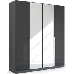 Dreht&uuml;renschrank Rauch "Kleiderschrank Schrank Garderobe Ankleide GLAMOUR BY QUADRA SPIN", grau (graumetallic, hochglanz effektgrau), B:181cm H:210cm T:54cm, Holzwerkstoff, Schr&auml;nke, Dreht&uuml;renschrank, mit Spiegel und Hochglanz-Front, Stangengriff MADE IN GERMANY